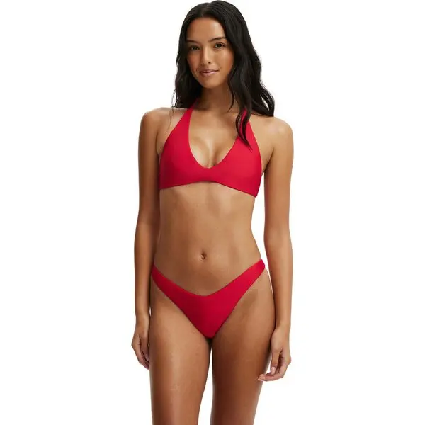 Cotton:on Scoop Neck Halter Bikini Top - Spicy Red Shimmer