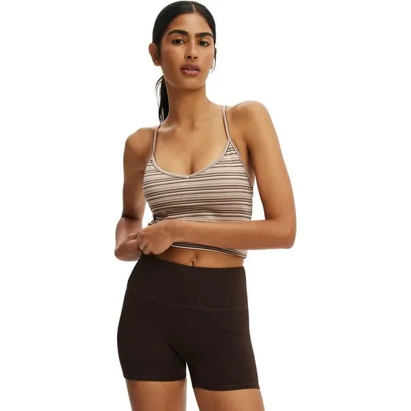 Cotton:on Active Ultra Soft Racer Back Tank - Latte Stripe