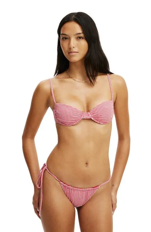 Cotton:on Gathered Thin Strap Balconette Bikini Top - Red Mini Gingham