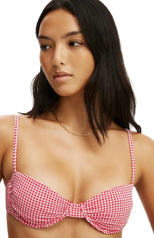 Cotton:on Gathered Thin Strap Balconette Bikini Top - Red Mini Gingham