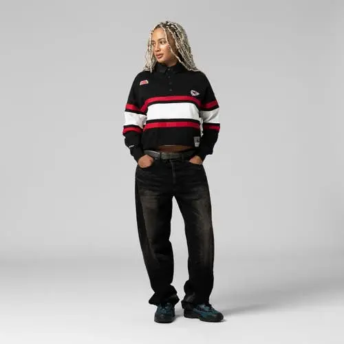 Mitchell & Ness Kansas City Chiefs Cropped Long Sleeve Rugby Polo - Black