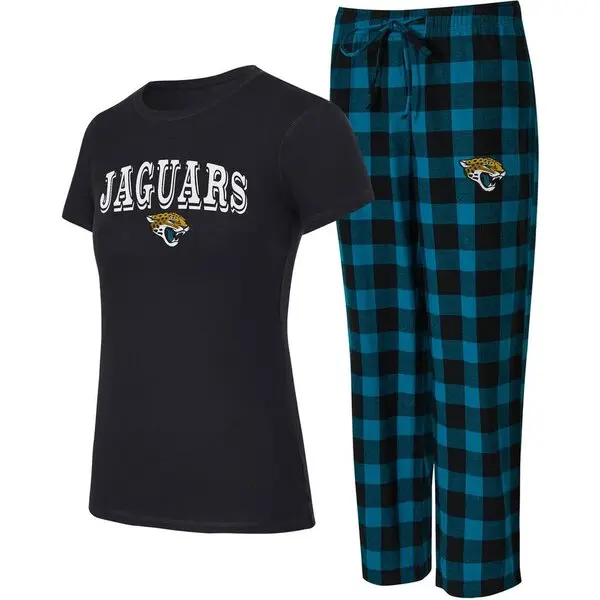 CONCEPTS SPORT Teal Jacksonville Jaguars Avondale T-shirt & Pants Flannel Pj Set - Black