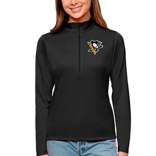 ANTIGUA Pittsburgh Penguins Tribute Quarter-zip Pullover Top - Black