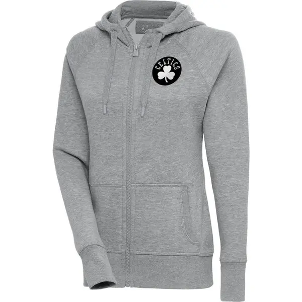 ANTIGUA Boston Celtics Brushed Metallic Victory Full-zip Hoodie - Heather Gray