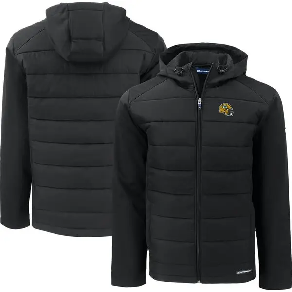 Cutter & Buck Green Bay Packers Helmet Evoke Hybrid Eco Softshell Recycled Full-zip Hoodie Jacket - Black