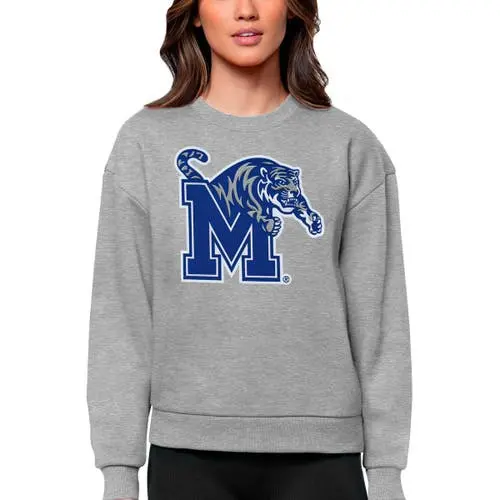 ANTIGUA Memphis Tigers Victory Crewneck Pullover Sweatshirt - Heather Gray