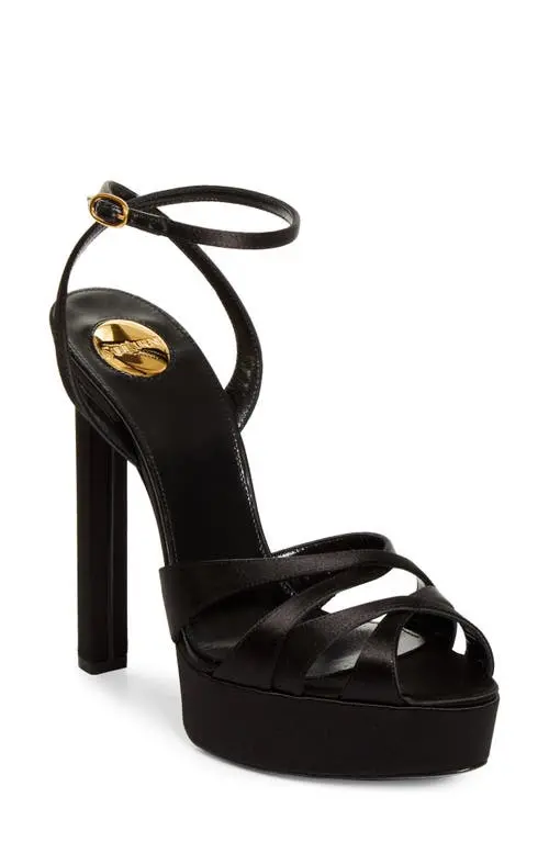 Saint Laurent Chandelle Ankle Strap Platform Sandal - Black
