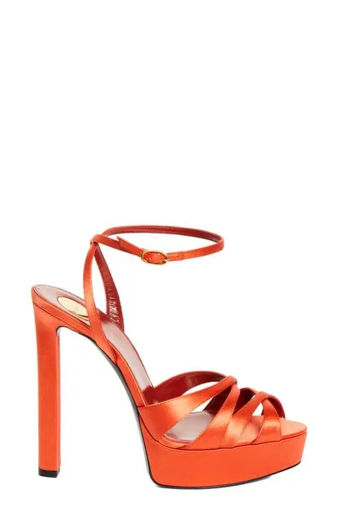 Saint Laurent Chandelle Ankle Strap Platform Sandal - Orange