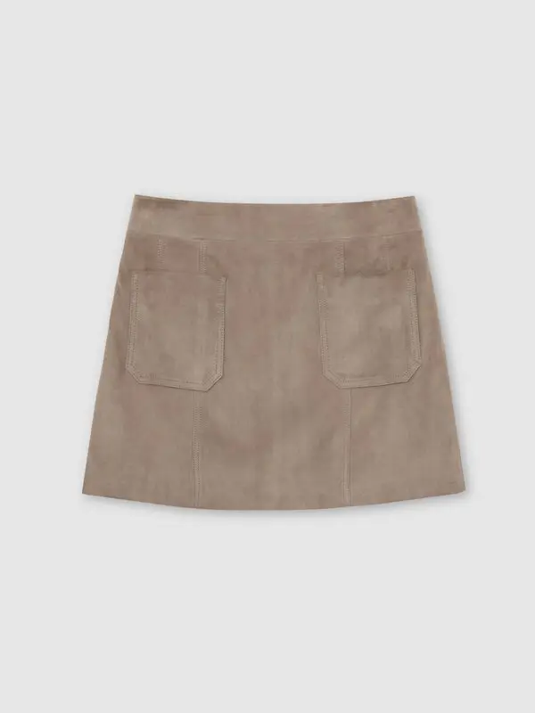REISS Vida Suede Patch-pocket Mini Skirt