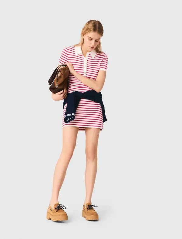 Maje Striped Knit Polo Dress