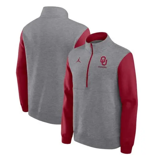 JORDAN BRAND Oklahoma Sooners Club Fleece Half-zip Pullover - Heather Gray