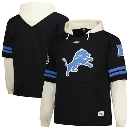 '47 47 Detroit Lions Split Zone Cornerback V-neck Hoodie - Black