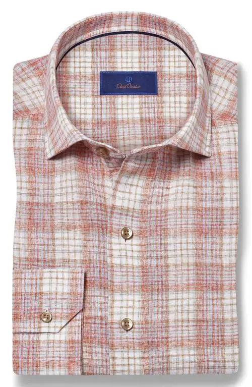 David Donahue Linen Check Sport Shirt - Red/multi