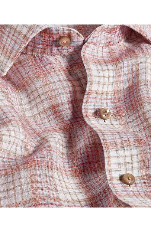 David Donahue Linen Check Sport Shirt - Red/multi