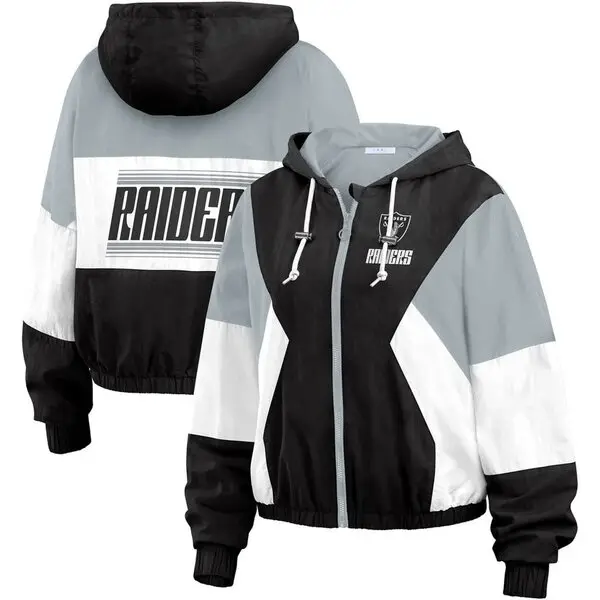 WEAR BY ERIN ANDREWS Gray Las Vegas Raiders Color Block Full-zip Windbreaker Jacket - Black