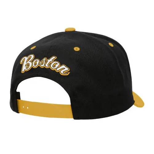 Mitchell & Ness Gold Boston Bruins Backside Script 2-tone Pro Crown Adjustable Hat