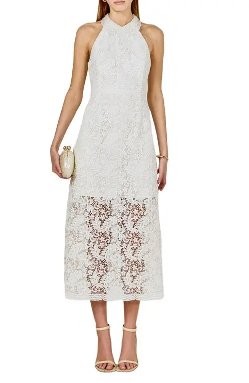 Endless Rose Floral Lace High Neck Dress - White