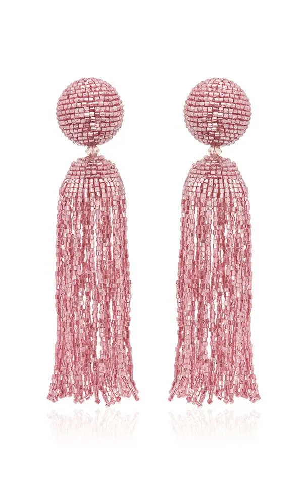 Oscar De La Renta Metallic Beaded Tassel Earrings - Pink