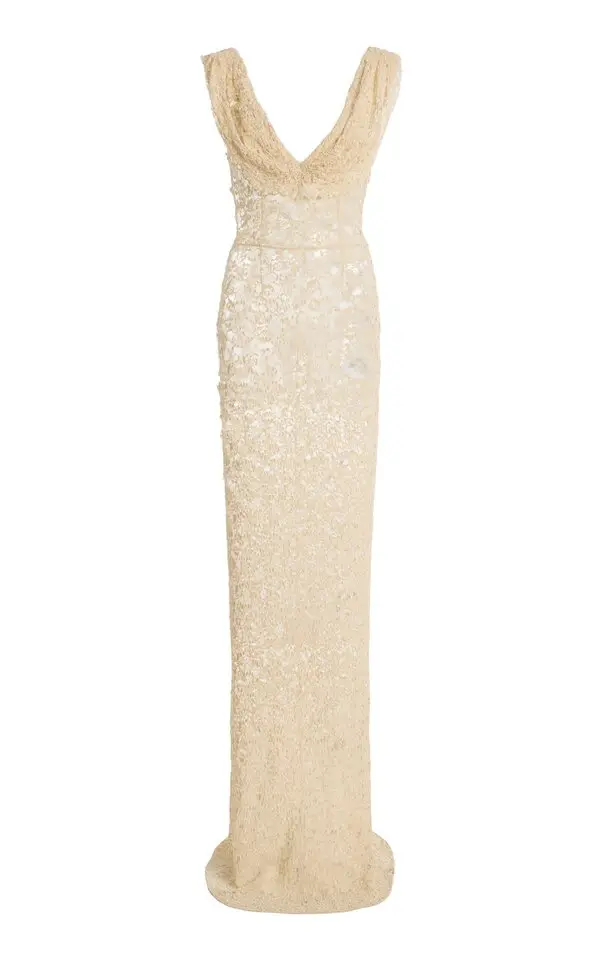 COLLEEN ALLEN Sheer Lace Maxi Dress - Ivory