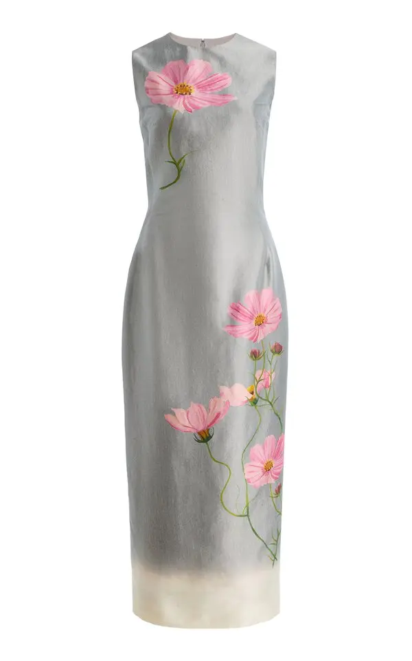 Oscar De La Renta Cosmos Mikado Midi Dress - Grey