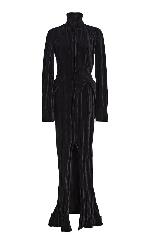 COLLEEN ALLEN Tailored Velvet Bustle Maxi Dress