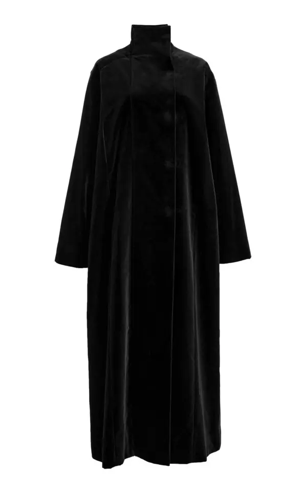 COLLEEN ALLEN High-collar Velvet Raglan Coat - Black