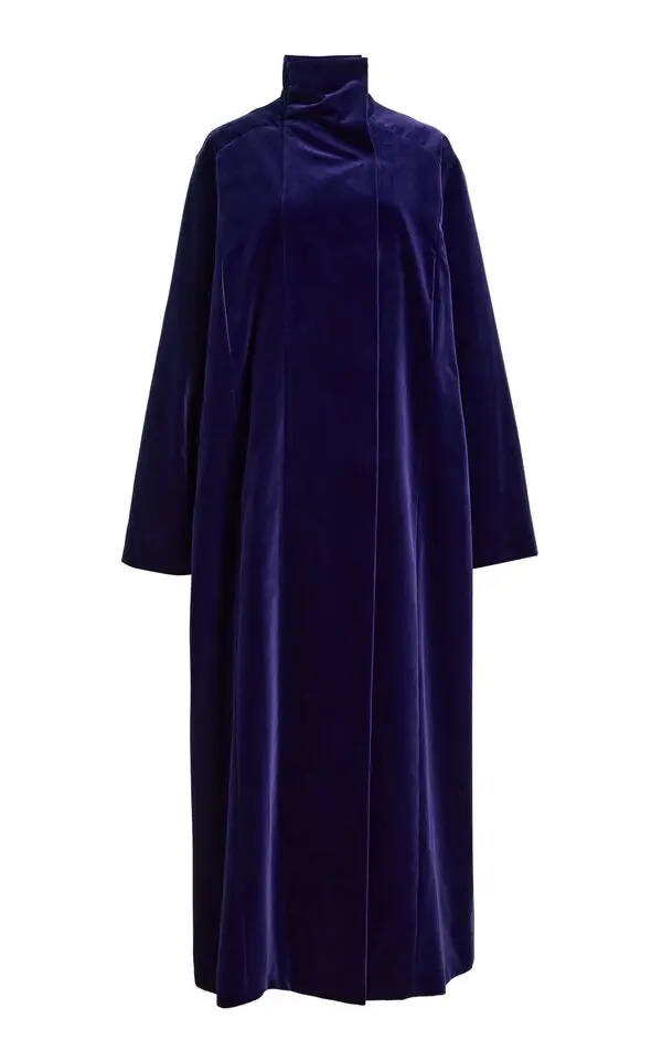 COLLEEN ALLEN High-collar Velvet Raglan Coat - Purple