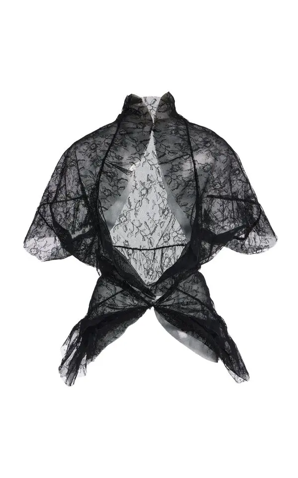 COLLEEN ALLEN Draped Lace-tulle Ruffle Blouse - Black