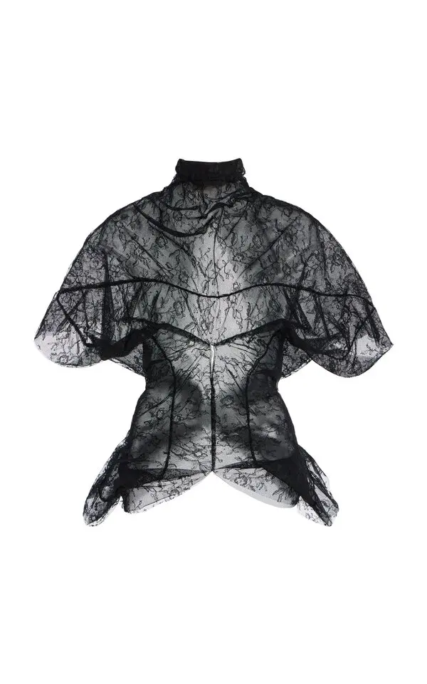 COLLEEN ALLEN Draped Lace-tulle Ruffle Blouse