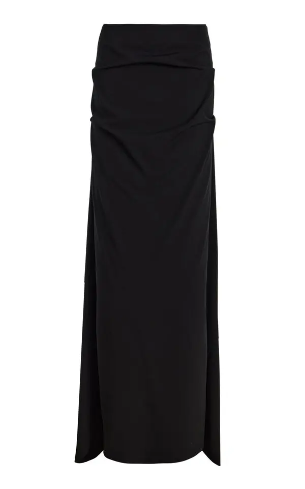 COLLEEN ALLEN Gathered Train Stretch Wool Maxi Skirt