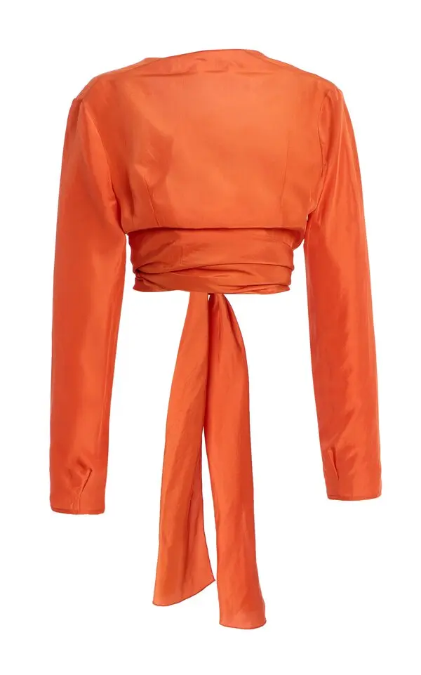 COLLEEN ALLEN Reverse Wrap Silk Habotai Blouse - Orange