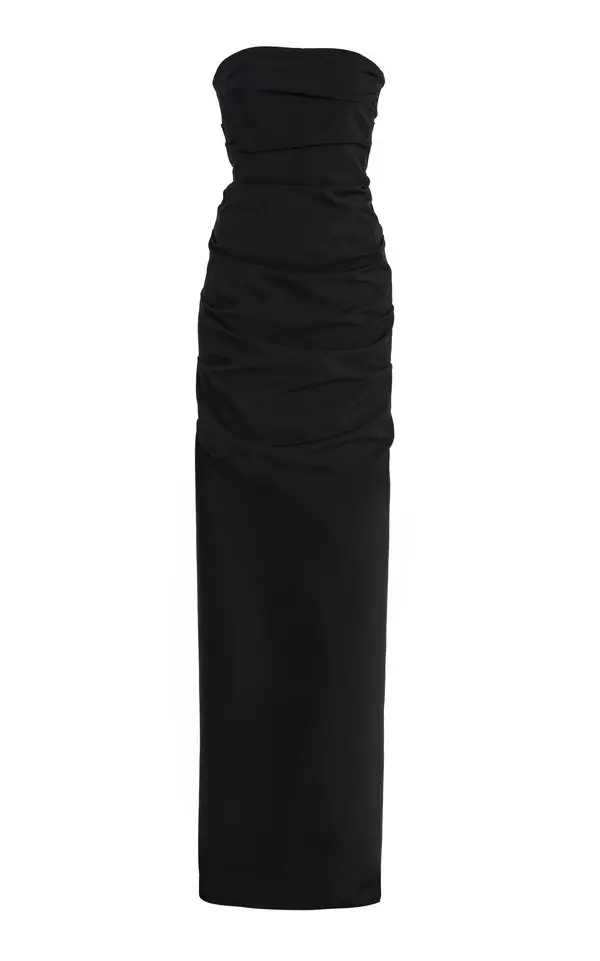 COLLEEN ALLEN Strapless Gathered Wool Maxi Dress