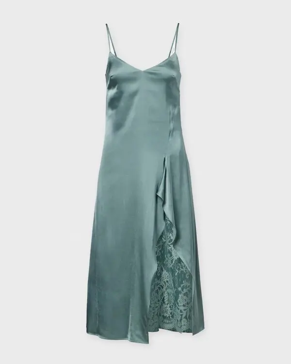 Acne Studios Satin Slip Dress With Lace Detail - Sage