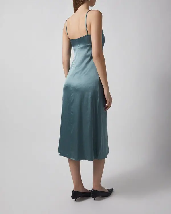 Acne Studios Satin Slip Dress With Lace Detail - Sage