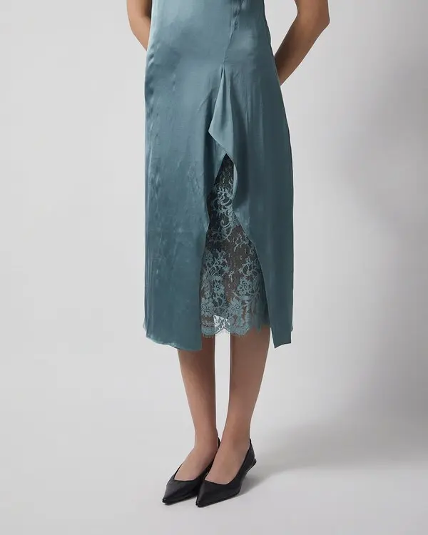 Acne Studios Satin Slip Dress With Lace Detail - Sage