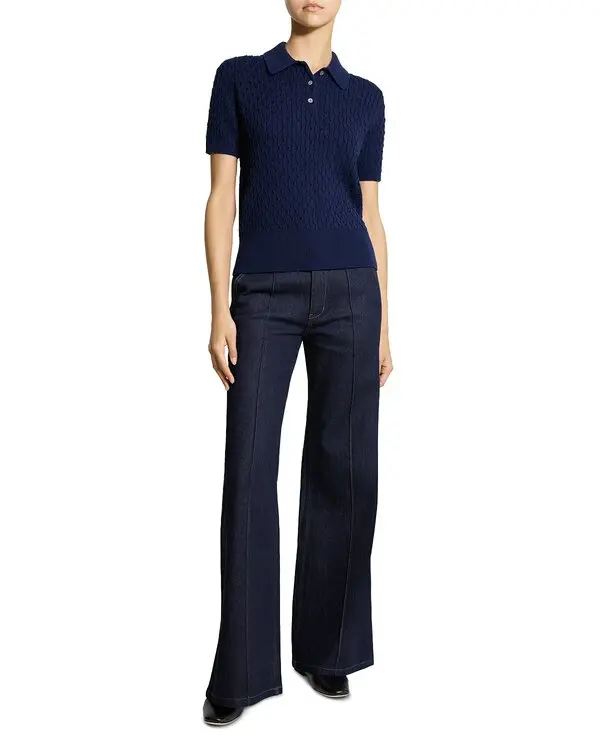 Theory Cable Knit Polo Shirt - Navy
