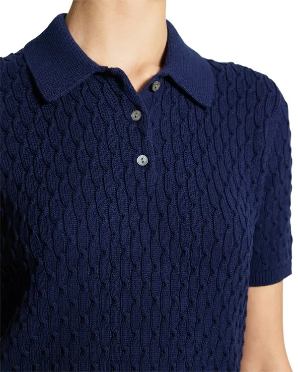Theory Cable Knit Polo Shirt - Navy