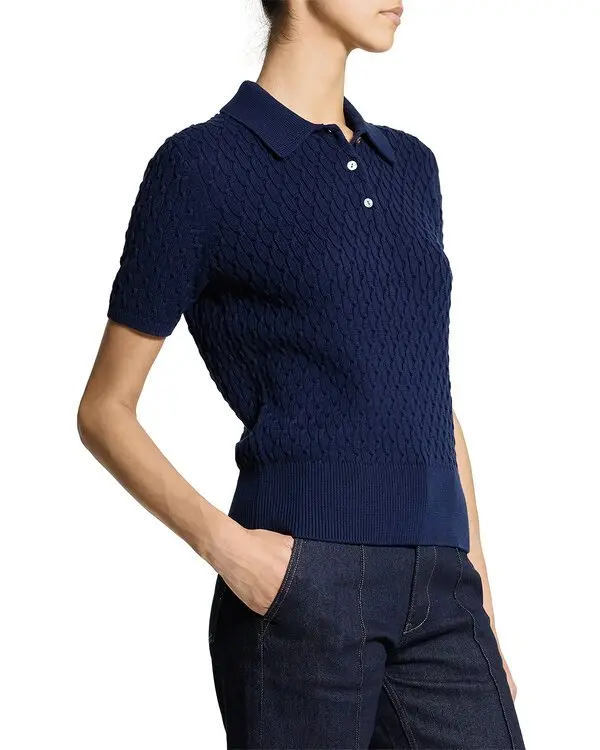 Theory Cable Knit Polo Shirt - Navy