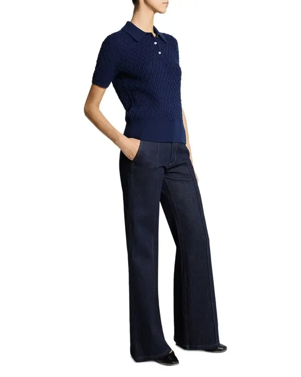 Theory Cable Knit Polo Shirt - Navy