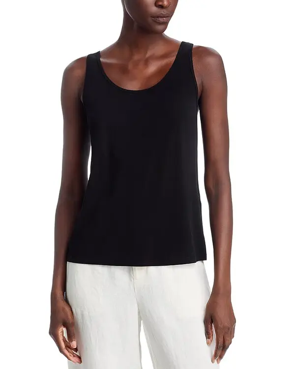 Eileen Fisher Stretch Silk Jersey Scoop Neck Tank - Black