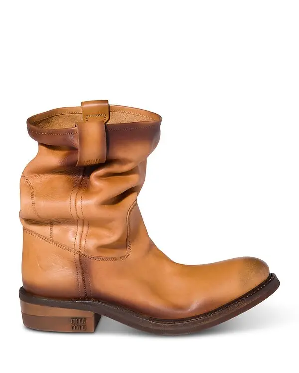 Miu Miu Leather Slouch Boots - Cuoio