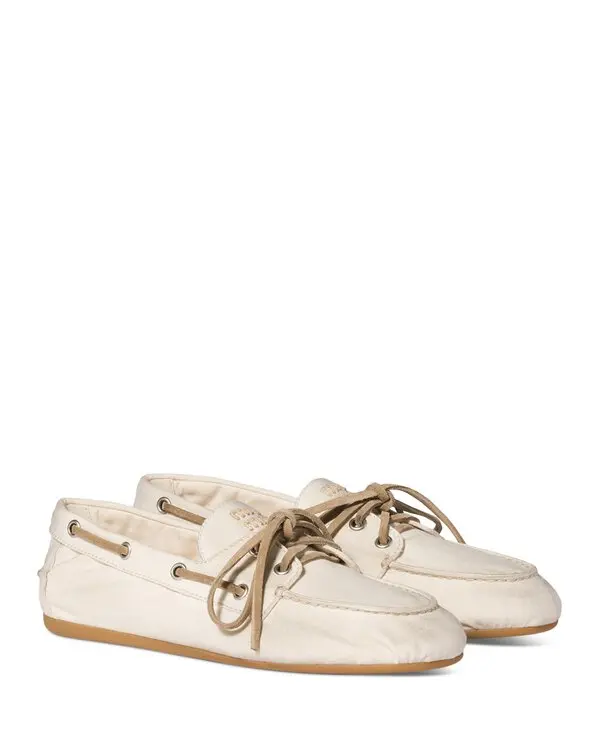 Miu Miu Leather Moccasin Loafers - Ecru
