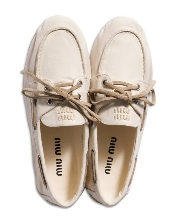 Miu Miu Leather Moccasin Loafers - Ecru
