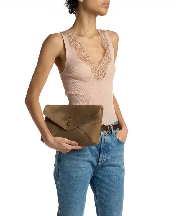 Saint Laurent Cassandre Large Envelope Pouch - Light Cumin