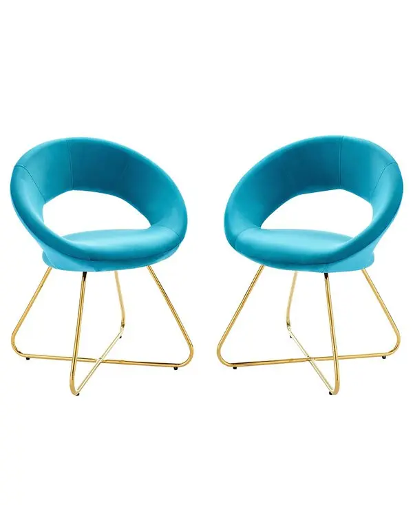 MODWAY Nouvelle Performance Velvet Dining Chair, Set Of 2 - Gold Blue