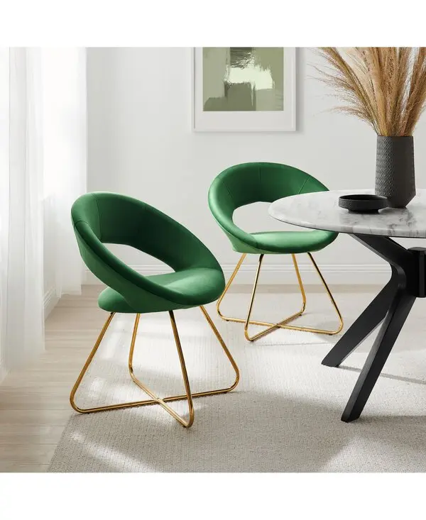 MODWAY Nouvelle Performance Velvet Dining Chair, Set Of 2 - Gold Emerald