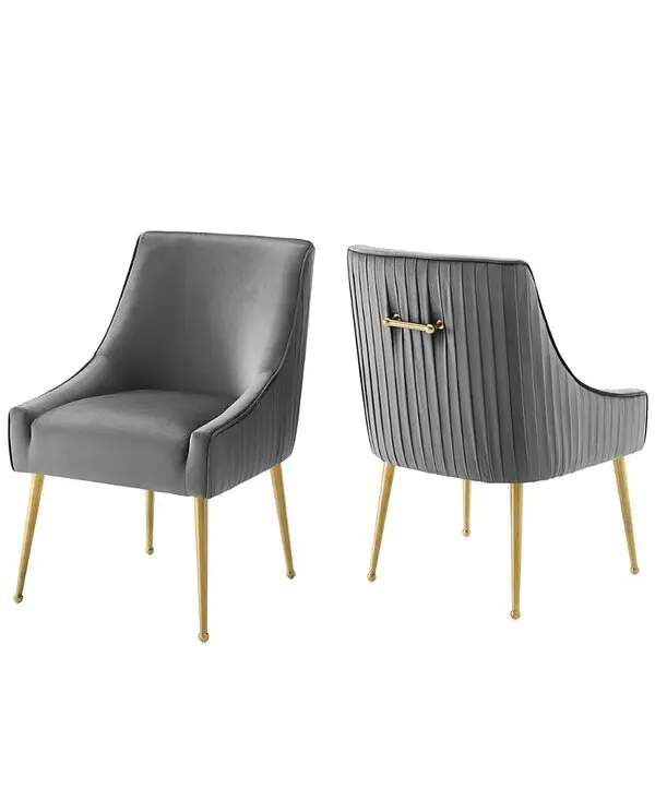 MODWAY Discern Pleated Back Upholstered Performance Velvet Dining Chair, Set Of 2 - Gray