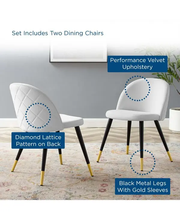 MODWAY Cordial Performance Velvet Dining Chairs, Set Of 2 - White