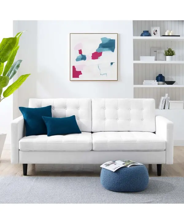 MODWAY Exalt Tufted Fabric Sofa - White