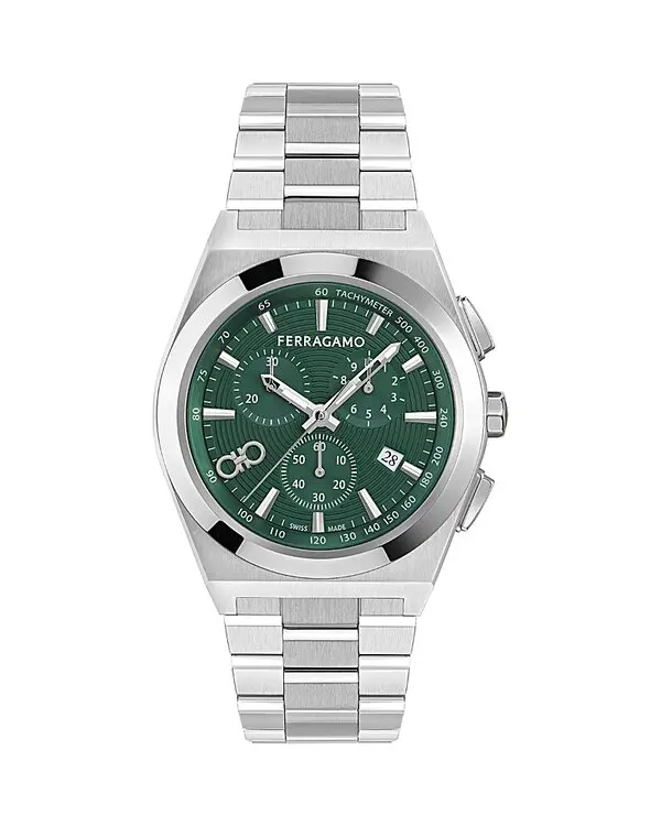 FERRAGAMO Vega Upper East Chronograph Bracelet Watch 42mm - Stainless Steel/green